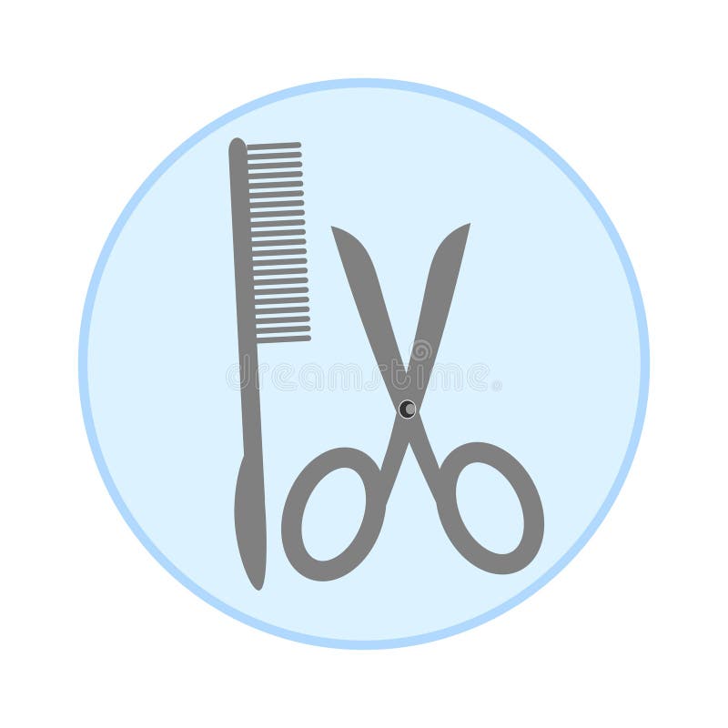 In a Blue Circle There is a Comb and Scissors Stock Vector ...