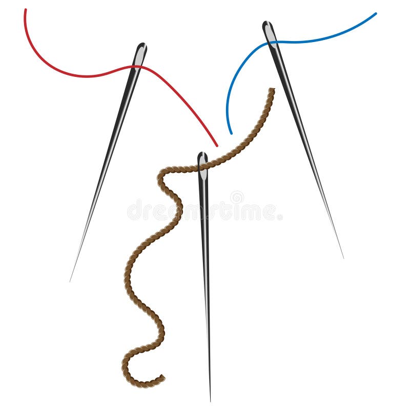 Three Sewing Needles - with a Red Thread, a Blue Thread and a Thin ...
