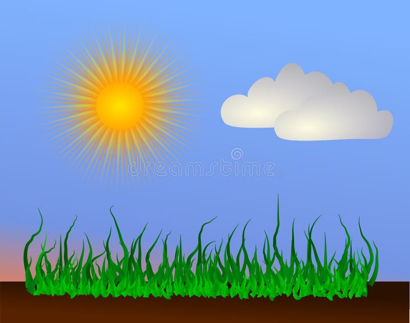 Vector Grass and Sun stock illustration. Illustration of clouds - 16351681