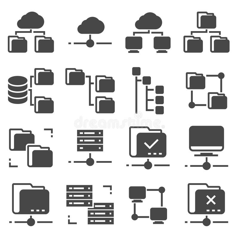 Vector Gray Folder Tree Icons Set Stock Illustration - Illustration of ...