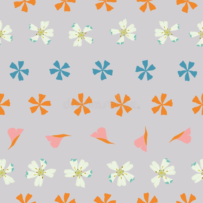 Vector Gray Seamless Pattern Background with Blossoms. Floral March ...