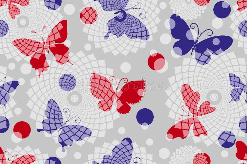 Vector Gray Spring Seamless Pattern with Red and Blue Butterflies Stock Vector - Illustration of ...
