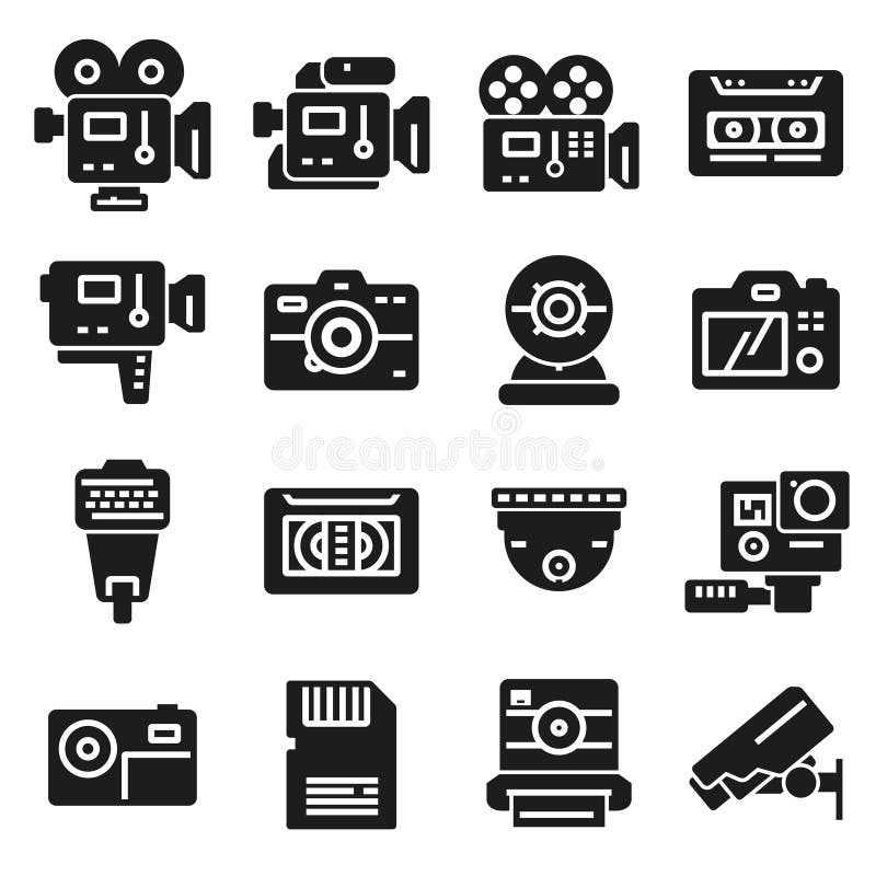 Vector Gray Video and Camera Icons Set Stock Illustration ...