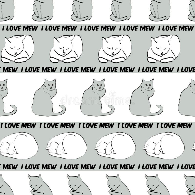 Vector Gray and White Cats on Stripes Background Seamless Repeat ...