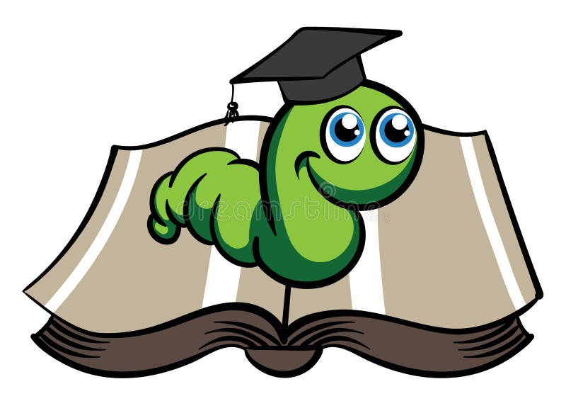 Vector Green Bookworm in the Hat Stock Vector - Illustration of book ...