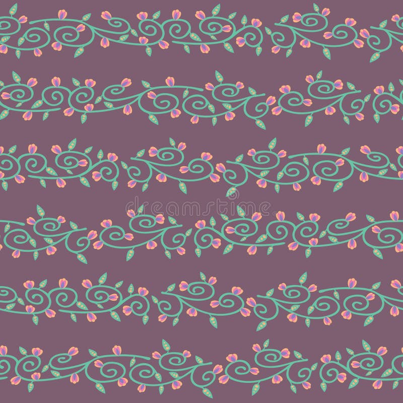 Vector Green Branches with Leaves and Flowers Repeating Pattern ...