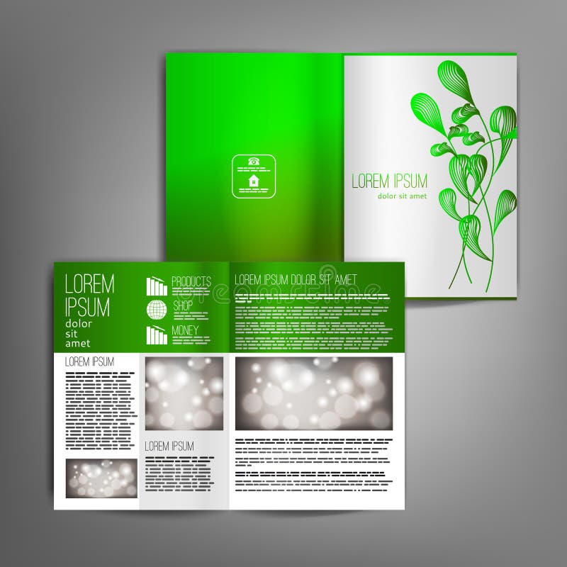 Vector Green Brochure Template Design with Floral Elements. Stock ...