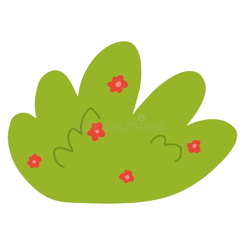 Vector Green Bush or Bush with Flowers. Cartoon Style Bush for Postcard ...