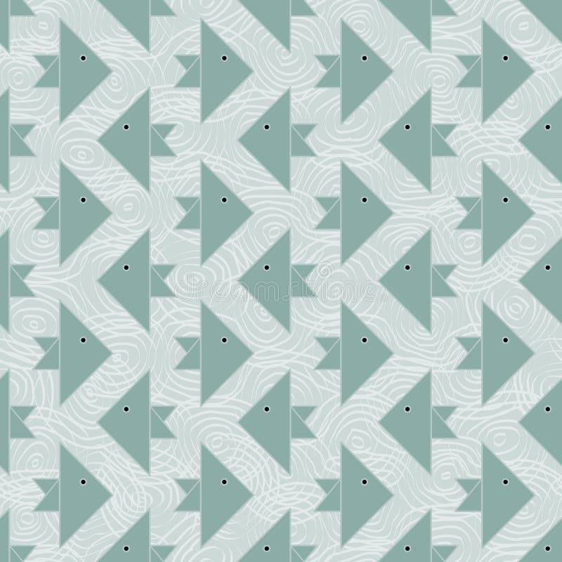 Vector Green Fish on Light Green Background Seamless Repeat Pattern ...