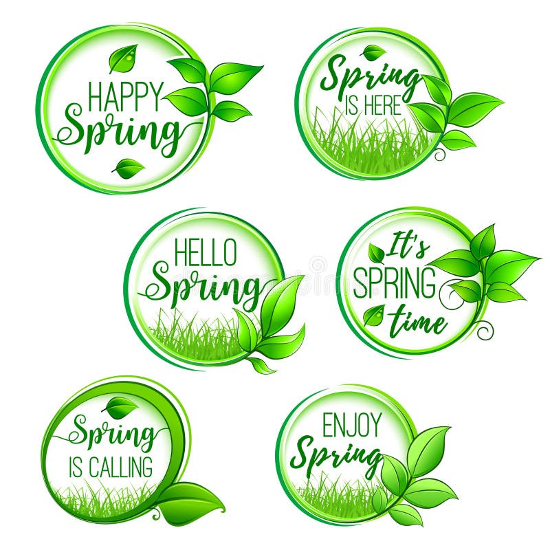 Vector Green Floral Icons for Hello Spring Design Stock Vector ...