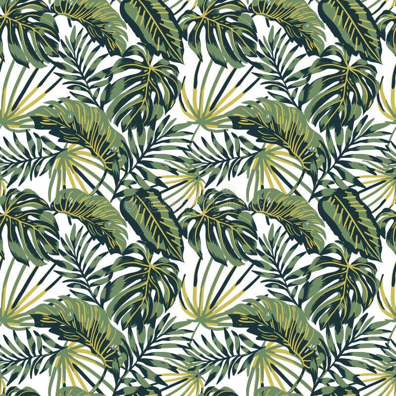 Vector Green Jungle Leaves Pattern on White Background Stock Vector ...