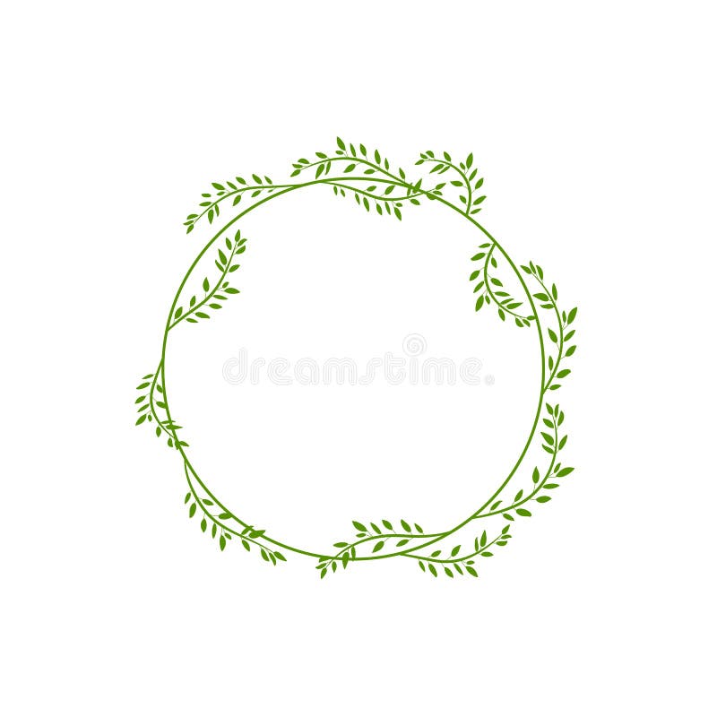 Vector Green Natural Frame Template, Circle with Leaves, Blank Round ...