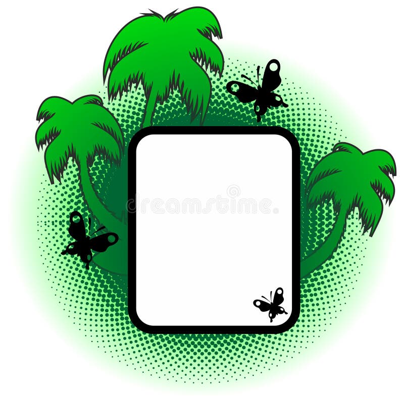 Green Summer Tropical Header with Exotic Palm Leaves and Plant. Vector ...