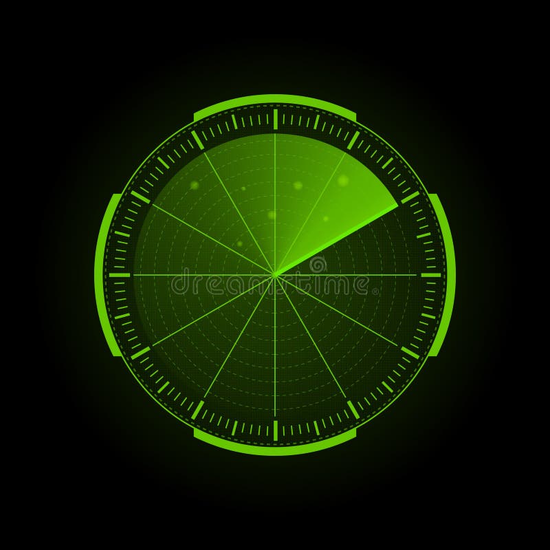 Vector Green Radar with Targets in Action. HUD Radar Display. Military ...