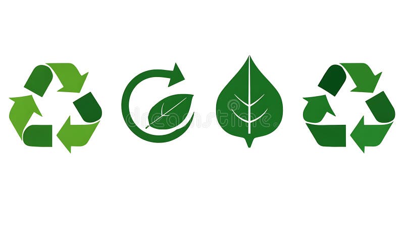 Vector Green Recycling Icons with Flat Style and No Shadows on a White ...