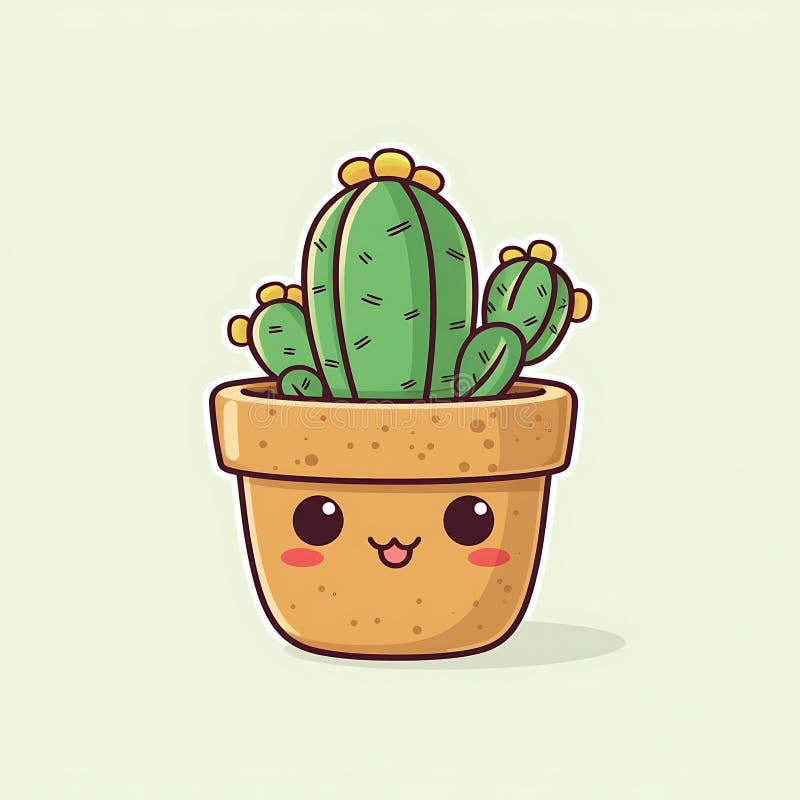 Cute Smiling Cactus in a Cheerful Pot with Colorful Flowers Against a ...