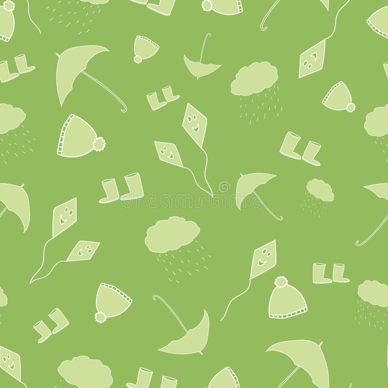 Vector Green Seasons Weather Doodle Background Pattern Stock Vector ...