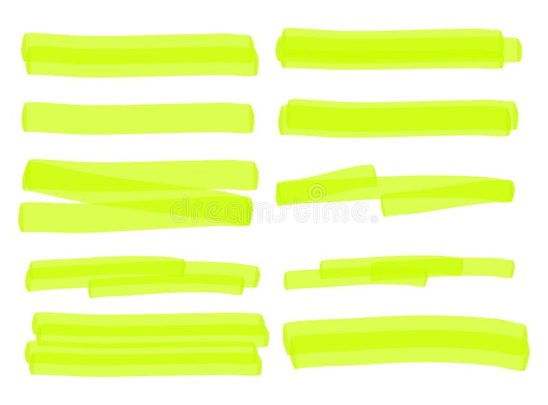 Hand Drawn Green Marker Strokes, Sharpie Highlighter Lines, Vector ...
