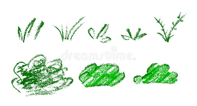 Vector Green Simple Crayon Grass, Set 8 Isolated on White Stock ...