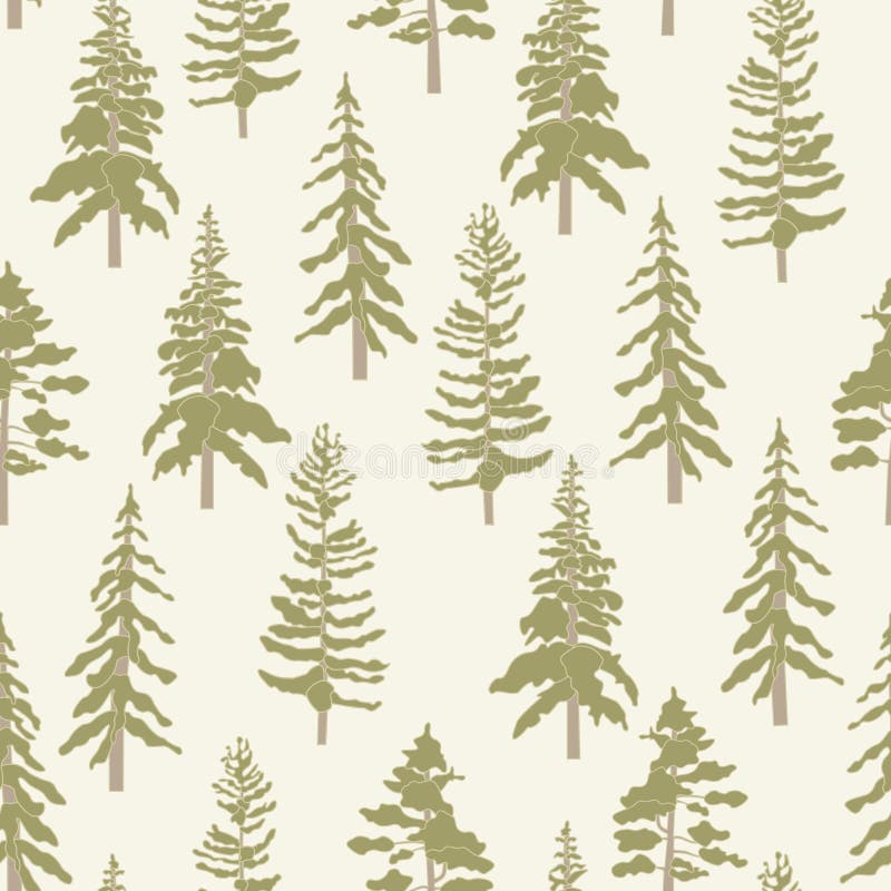 Vector Green Tree Forest on Beige Background Seamless Repeat Pattern ...