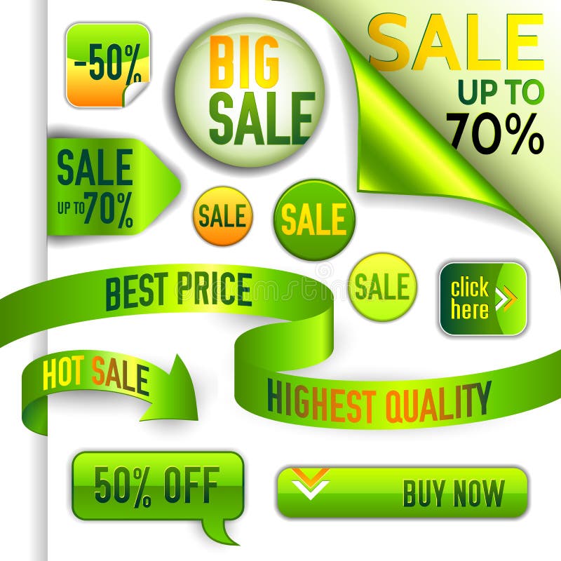 Vector Green and Yellow Discount Elements Stock Vector - Illustration ...