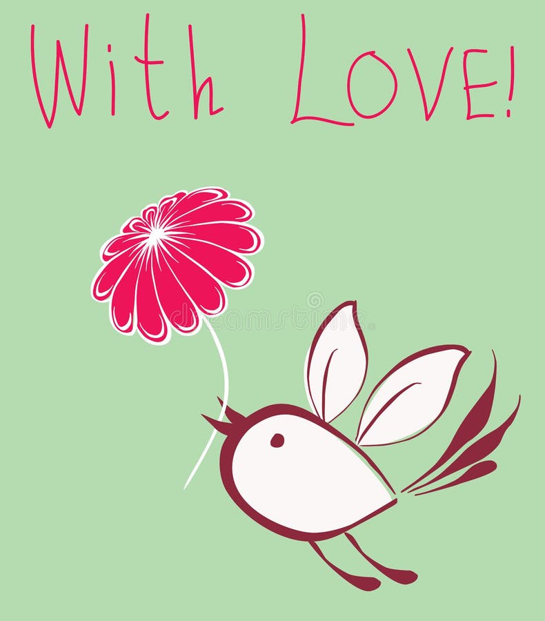 A Vector Greeting Card of a Flying Bird with a Flower Stock Vector ...