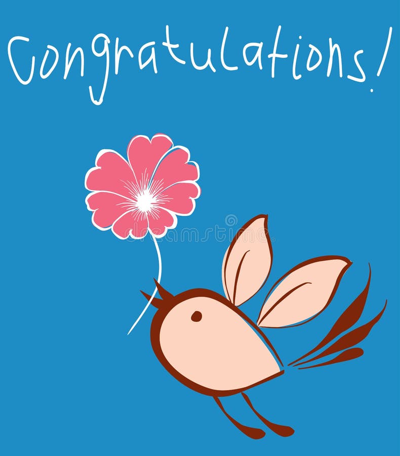 A Vector Greeting Card with a Flying Bird with a Flower Stock Vector ...