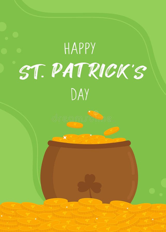 Vector Greeting Card with Lucky Irish Pot. Printable Greeting Card ...