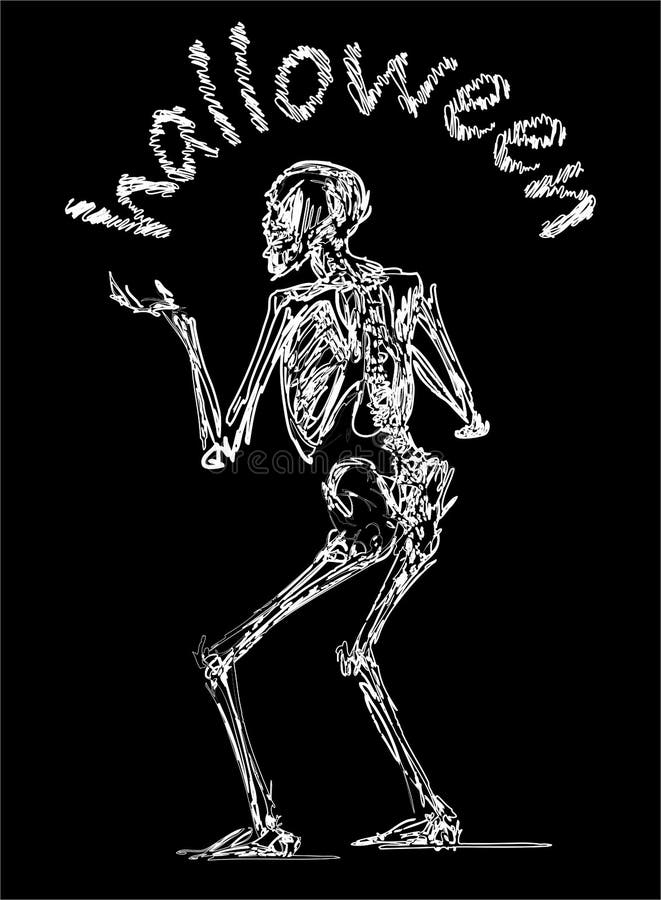 Vector Greeting Card with Sketch Human Skeleton and Text Halloween ...