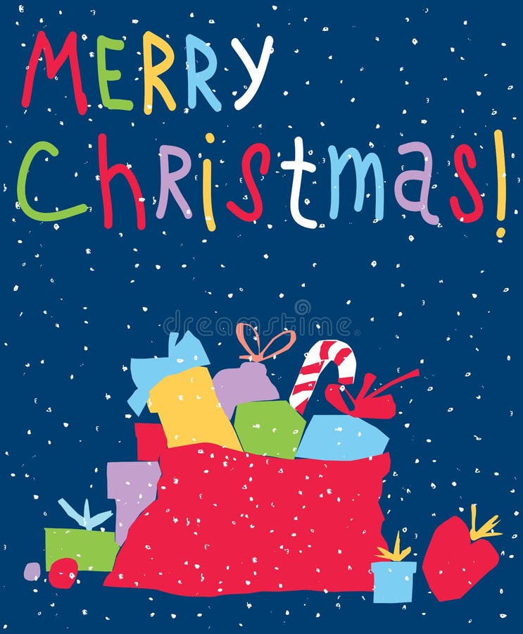 Vector Greeting Christmas Card with Bag of Various Gifts Stock Vector ...
