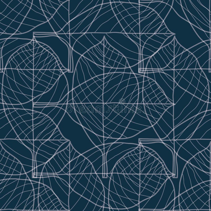Vector Grey Blue Linear Leaves Seamless Pattern Stock Vector ...