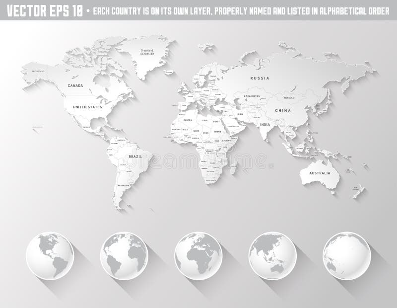 Grey World Map Globe Isolated on White Background Stock Vector ...
