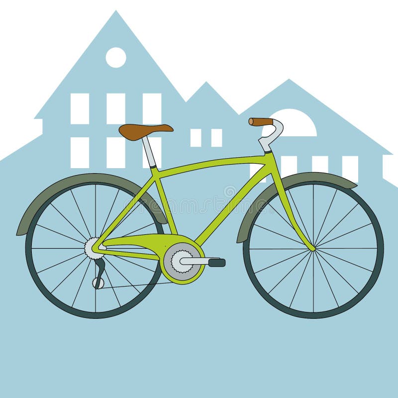 Vector Groene Fiets Met Stadsmening Vector Illustratie - Illustration ...