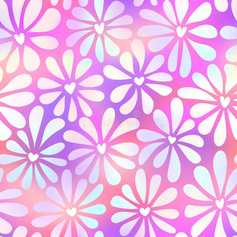 Vector Groovy Style Chamomile Seamless Pattern. Holographic Gradient ...