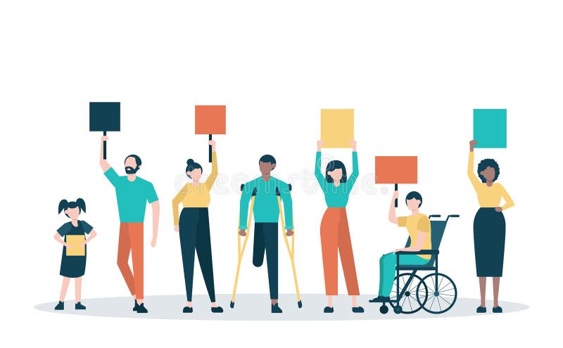 Vector of a Group of Diverse People Holding Placards, Protesting ...