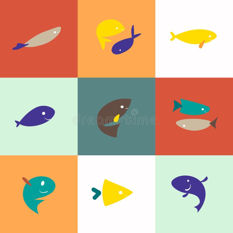 Vector Group of Flat Fish Icons. Stock Vector - Illustration of ...