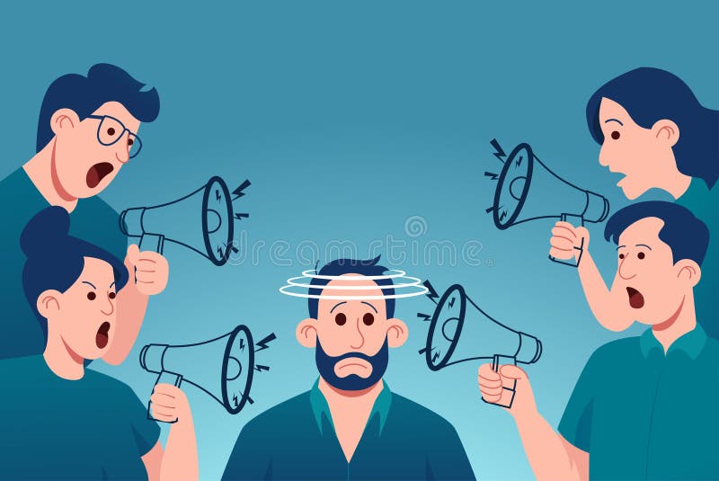 Vector of a Group of People Screaming in Megaphones at a Scared Young ...