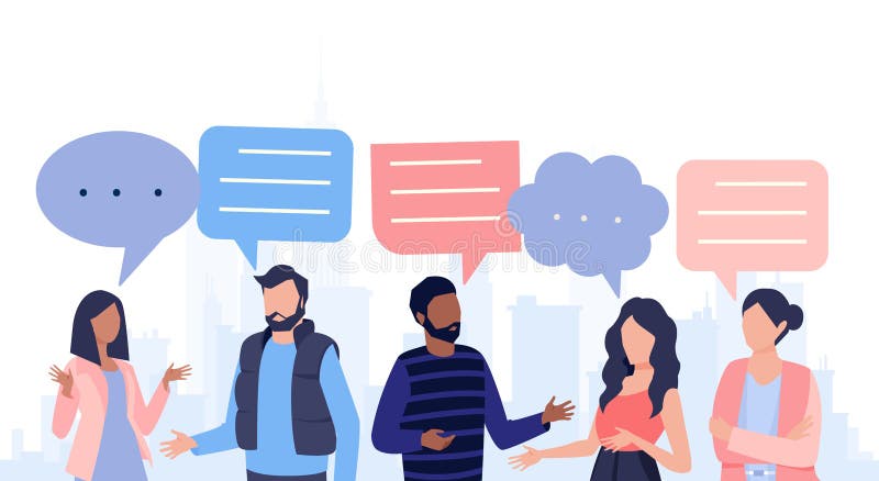 Vector of a Group of People Talking with Speech Bubbles Above Heads ...