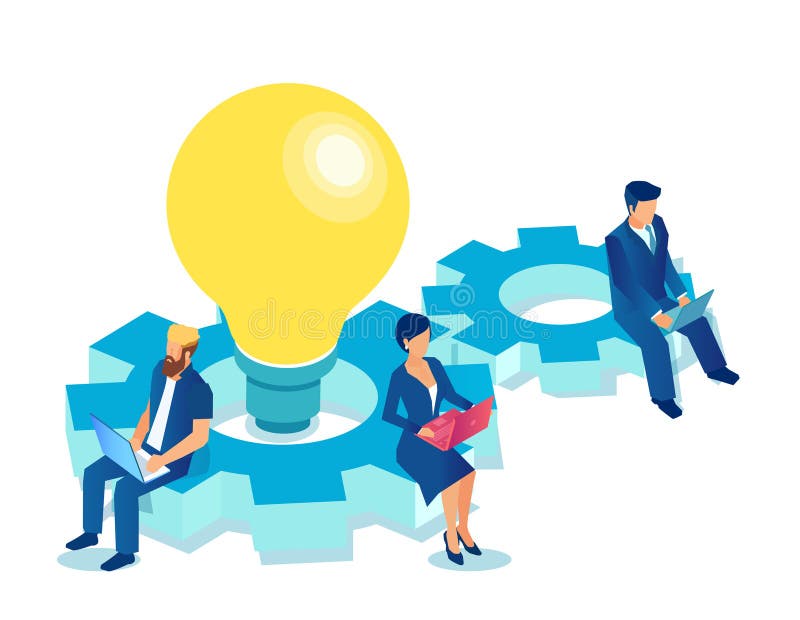 Vector of a Group of People Working on Laptops Generating Innovative ...