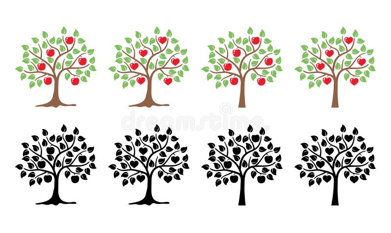 Vector Group of Stylized Abstract Apple Trees Stock Illustration ...
