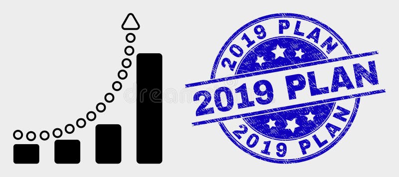Vector Growing Chart Trend Icon and Distress 2019 Plan Stamp Stock ...