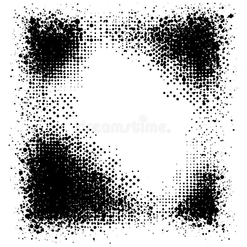 Vector Grunge Frame with Halftone Dot Gradient and Rough Texture. Black ...