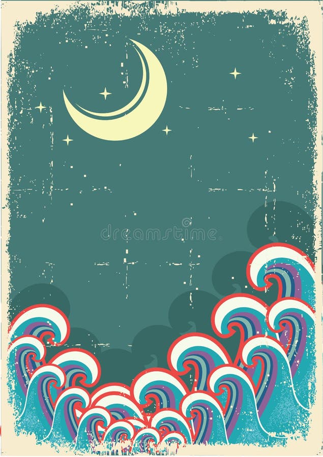 Vector Grunge Illustration with Moon Stock Vector - Illustration of ...
