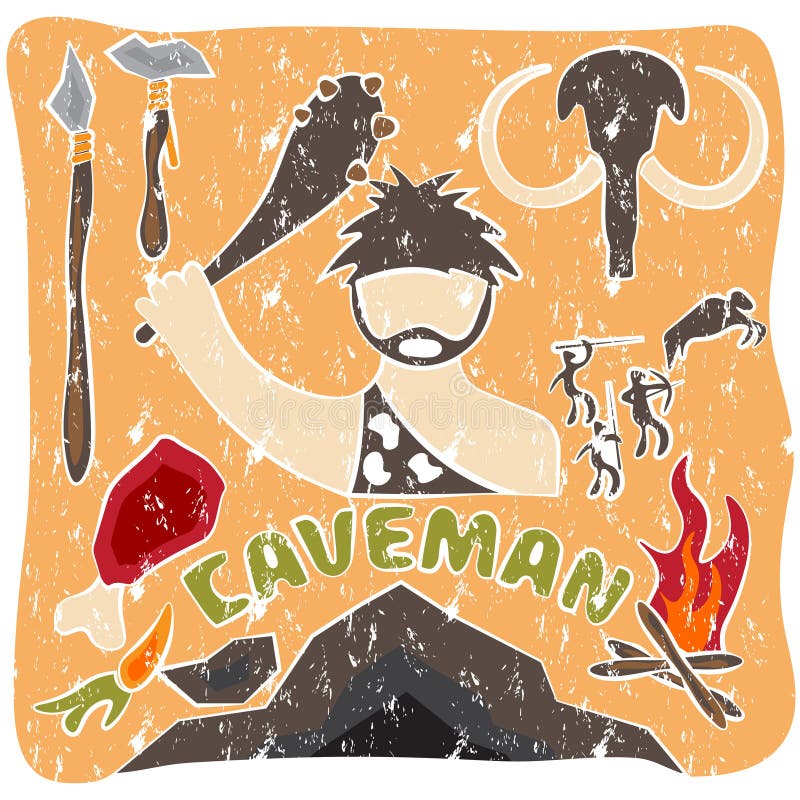 Vector Grunge Poster of Paleo and Caveman Theme Stock Vector ...