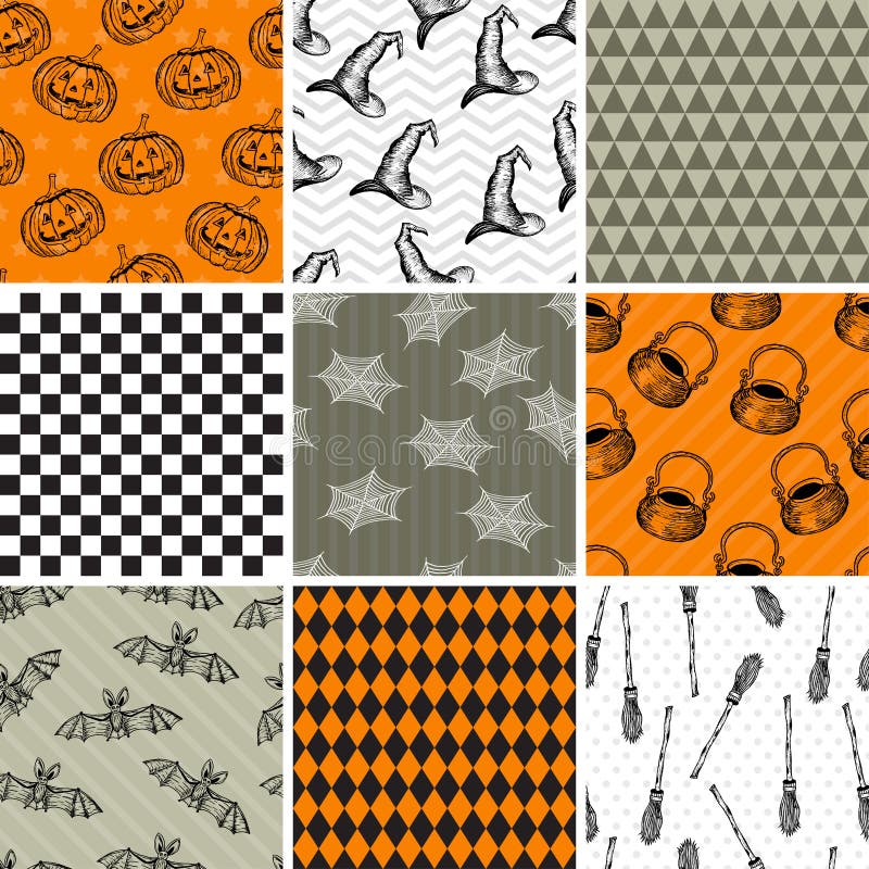 Vector Grunge Set of Halloween Seamless Patterns Stock Vector - Illustration of holiday, october ...