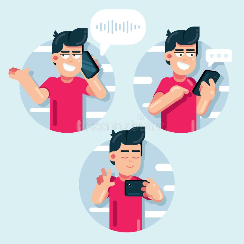 Vector Guy with Phone in Various Poses Stock Vector - Illustration of ...