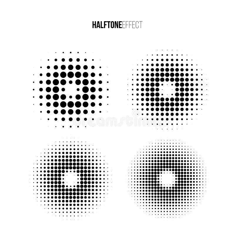 Vector Halftone Effect Set. Different Gradient Rings in Halftone Effect ...