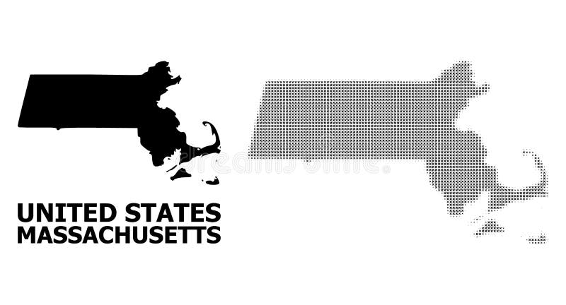 Vector Halftone Mosaic and Solid Map of Massachusetts State Stock ...