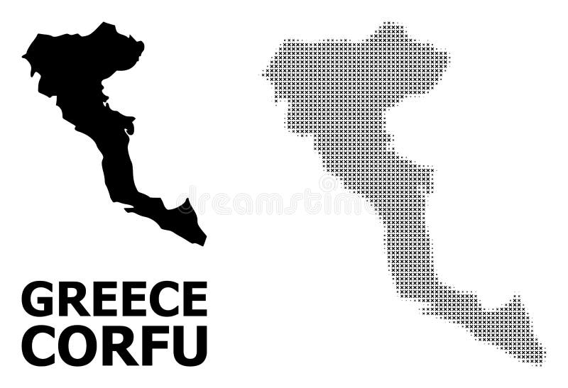 Vector Halftone Pattern and Solid Map of Corfu Island Stock Vector ...