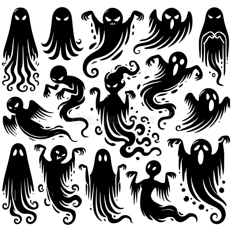 Vector Halloween Collection of Black Silhouettes of Various Flying ...